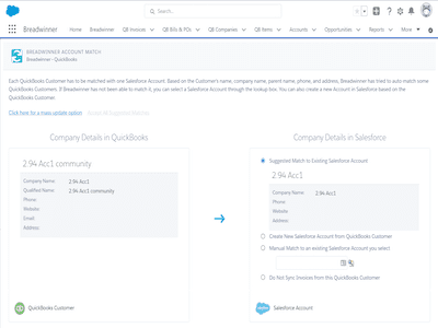 Salesforce QuickBooks Integration: Suggested Account Match